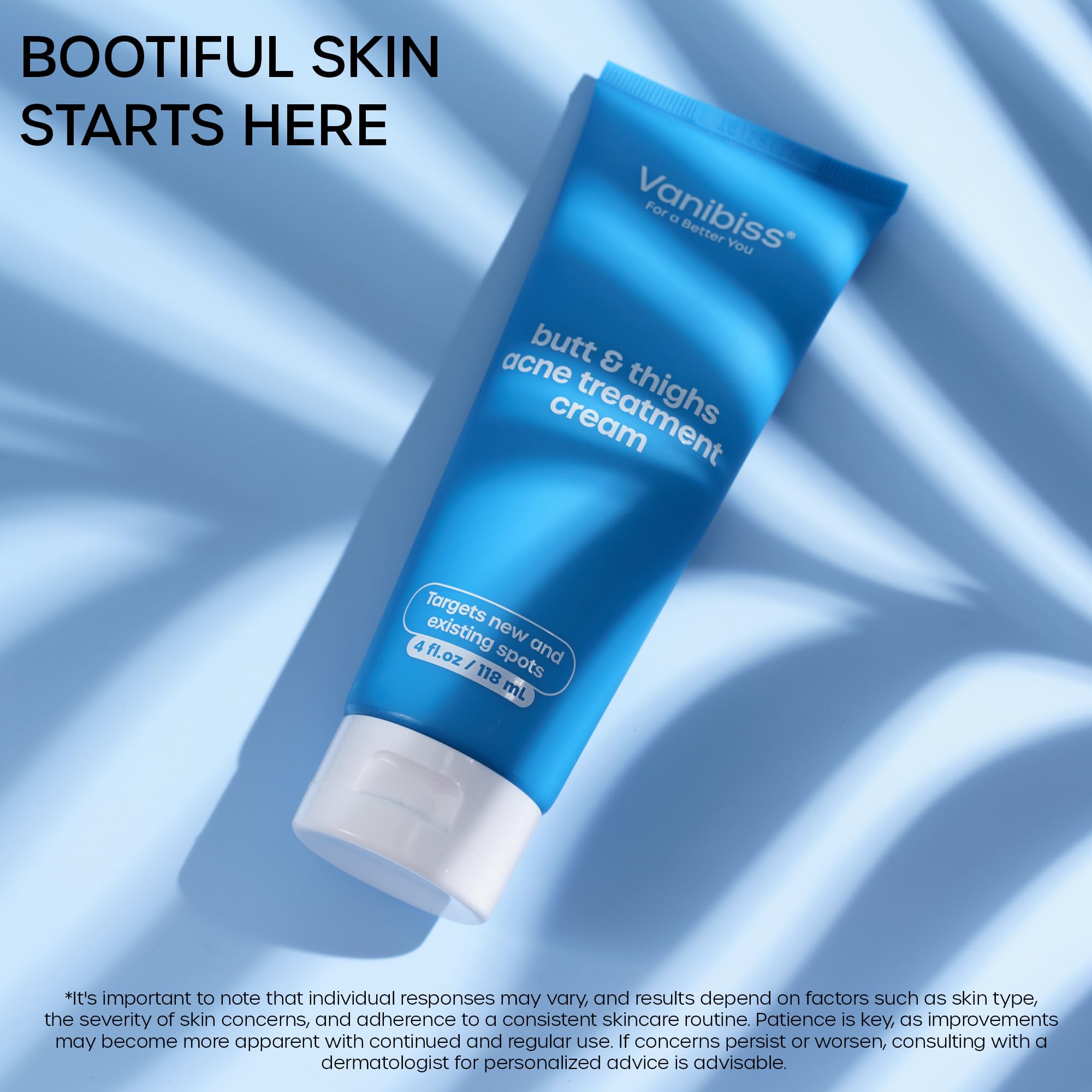 Vanibiss Butt & Thighs Acne Treatment Cream - Reduce Butt Acne, Pimples & Zits - Buttocks Acne Cream - Butt Acne Clearing Lotion - Butt Cream for Bum Acne - 2% Salicylic Acid for Acne Prone Skin (4oz)