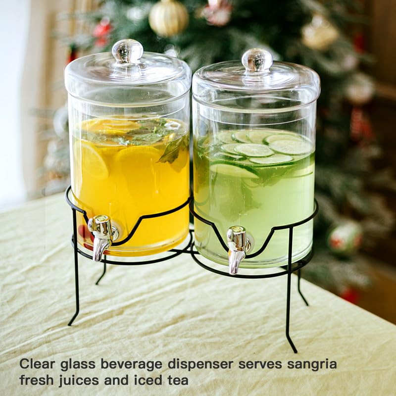 2 Pack Drink Dispenser with Stand Beverage Dispenser Each 1 Gallon Glass Drink Dispensers for Parties Lemonade Sangria Dispenser Mason Jar Drink Dispensers