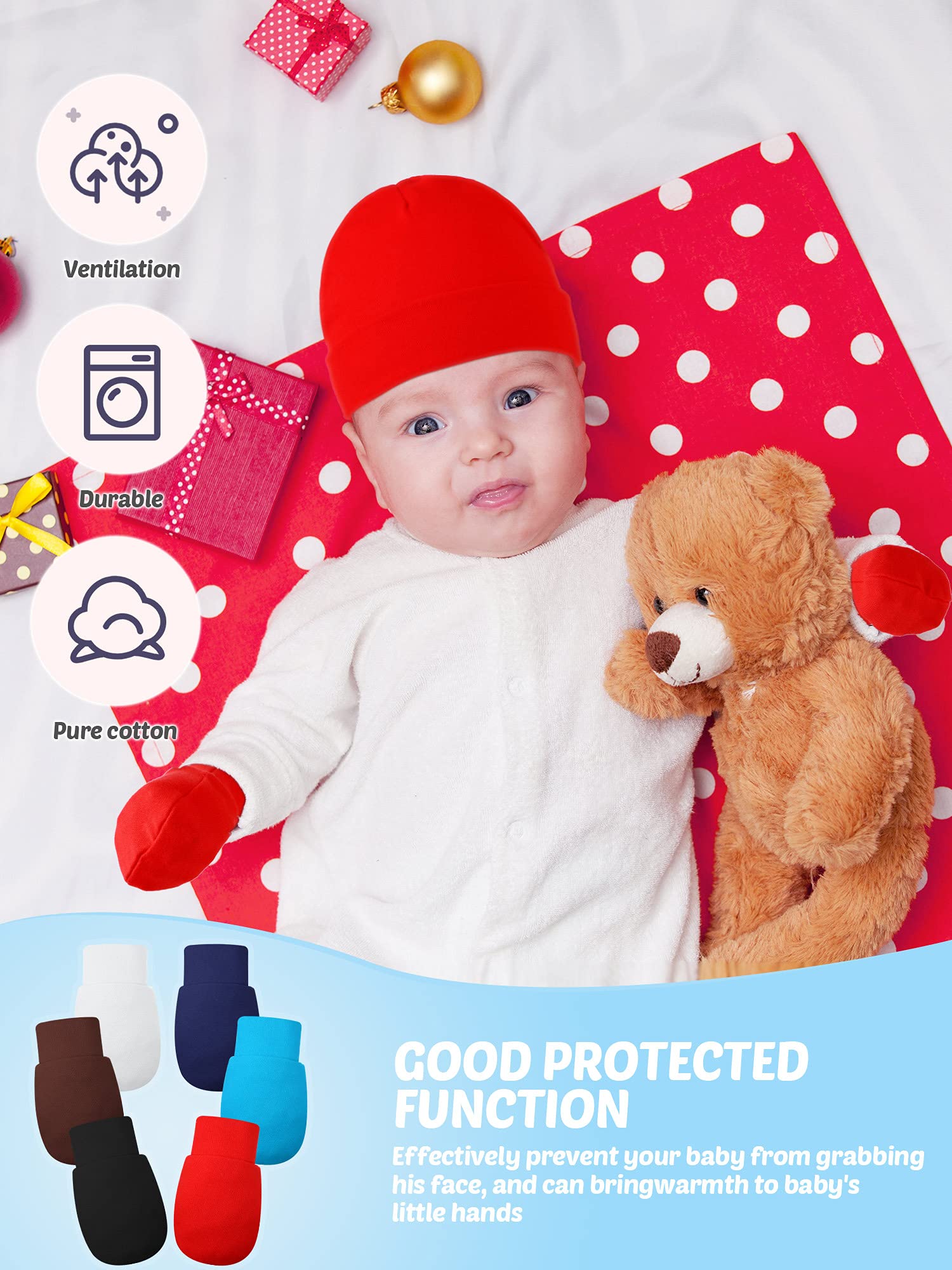 Newborn Hats and Mittens Set Unisex Baby Beanie Hats Gloves (8 Colors,16 Pieces)