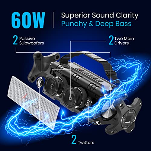 Alpatronix Bluetooth Speaker 60W(80W Max), IPX6 Waterproof, Portable, Wireless, 8000mAh Power Bank, Handsfree, Shockproof, TWS, DSP, Stereo, Subwoofer, TF Card, NFC, AX500, Indoor&Outdoor–Black