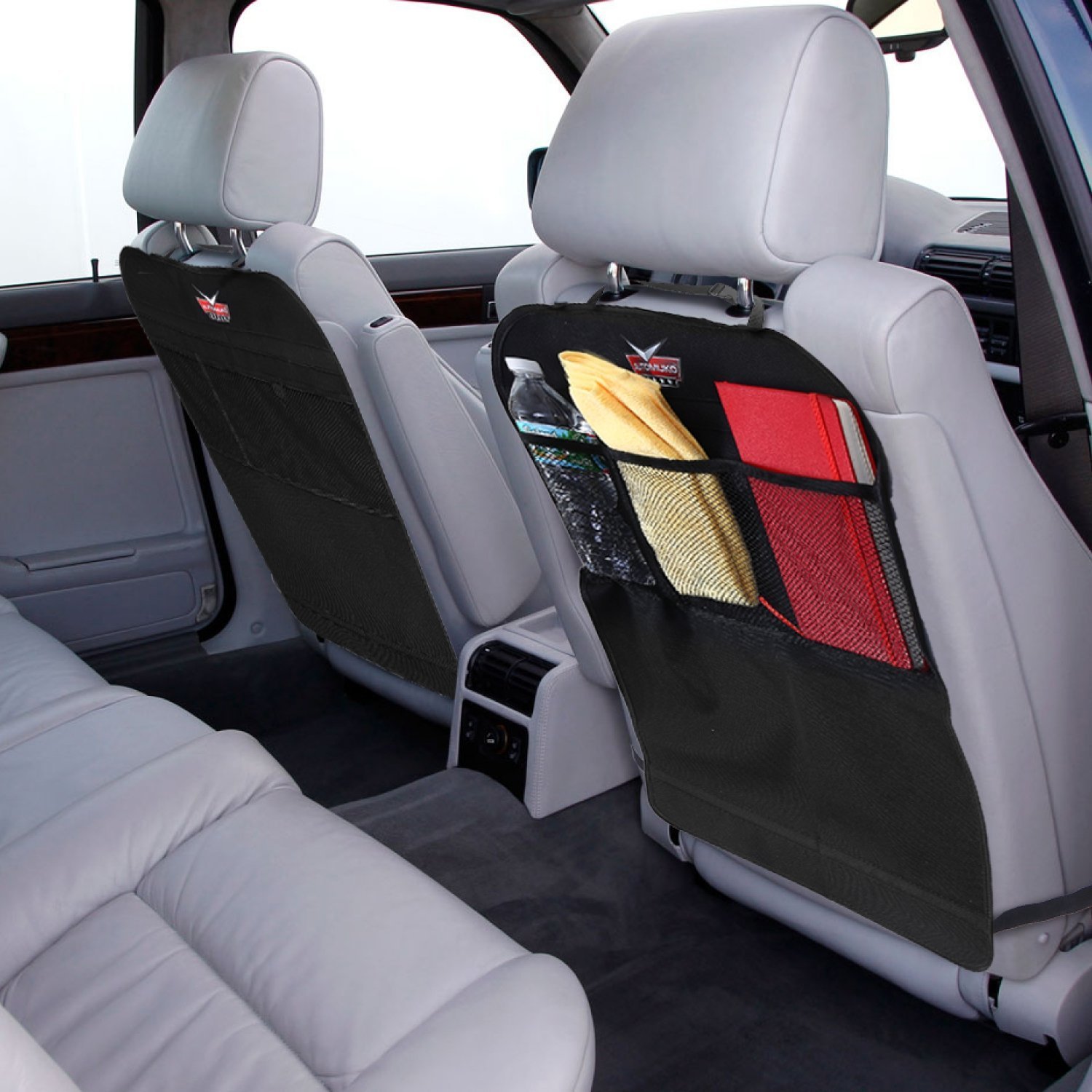 AutoMuko Kick Mats With Organizer - Premium Thick Waterproof Quality Seat Back Protectors - Extra Long Size with Adjustable Straps - Car Seat Back Protectors (2 Pack) 1 Year Limited Warranty