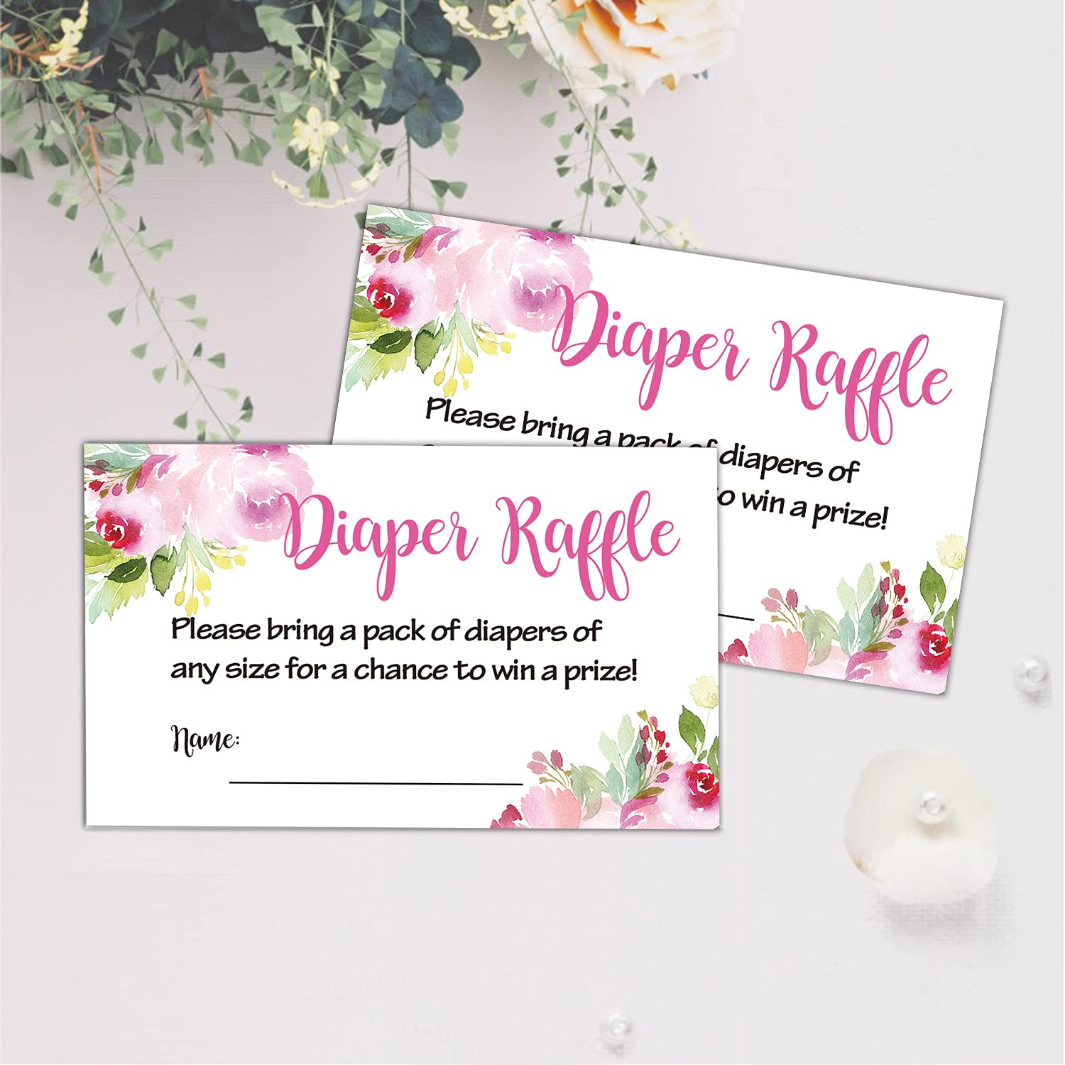 None Brand Floral Diaper Raffle Tickets, Baby Shower Invitations Insert Cards, Baby Shower Game (50 Pack)