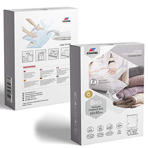 Vacuum Storage Bags, 8 Premium Bags XL, Patented Manual Compression No Pump or Vacuum Needed, Space Saver Tear Resistant Bags