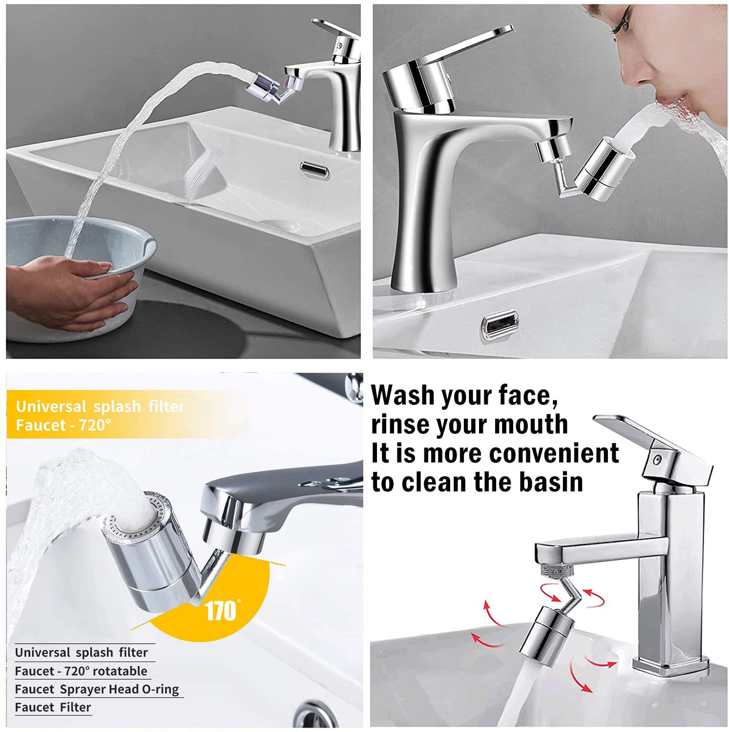2 Pack Dual-Function 2-Flow Sprayer Faucet Head, 720 Degree Swivel Faucet Aerator, Large-Angle Rotating Splash Filter Faucet, Faucet Replacement Part-55/64-27UNS Inch Female Thread Faucet