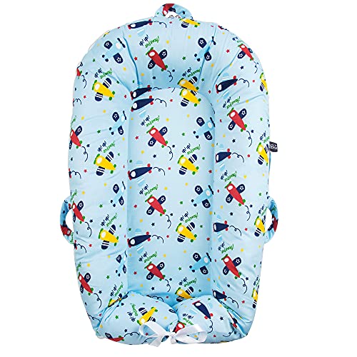 Newborn Lounger Cover for Dock A Tot Covers Only Deluxe Plus Baby Nest Sleep Pod Change Extra Cover 100% Cotton Co Sleeping Replacement Boys (Fits Dockatot Deluxe+) (Blue, Airplane)