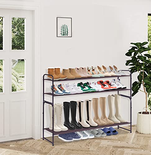 AOODA 2 Tier Long Shoe Rack for Closet Stackable Wide Low 18-Pairs Fabric Shoe Shelf Storage Organizer for Floor,Bedroom (Bronze)