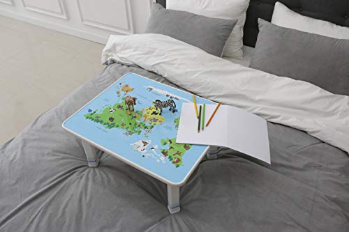 Baby Care Kids Folding Floor Table w/Adjustable Heights - for Play, Reading, and Snack Time and More (World Map)