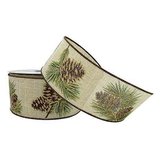 2.5" Faux Linen Wired Pinecone Ribbon by Celebrate It Christmas