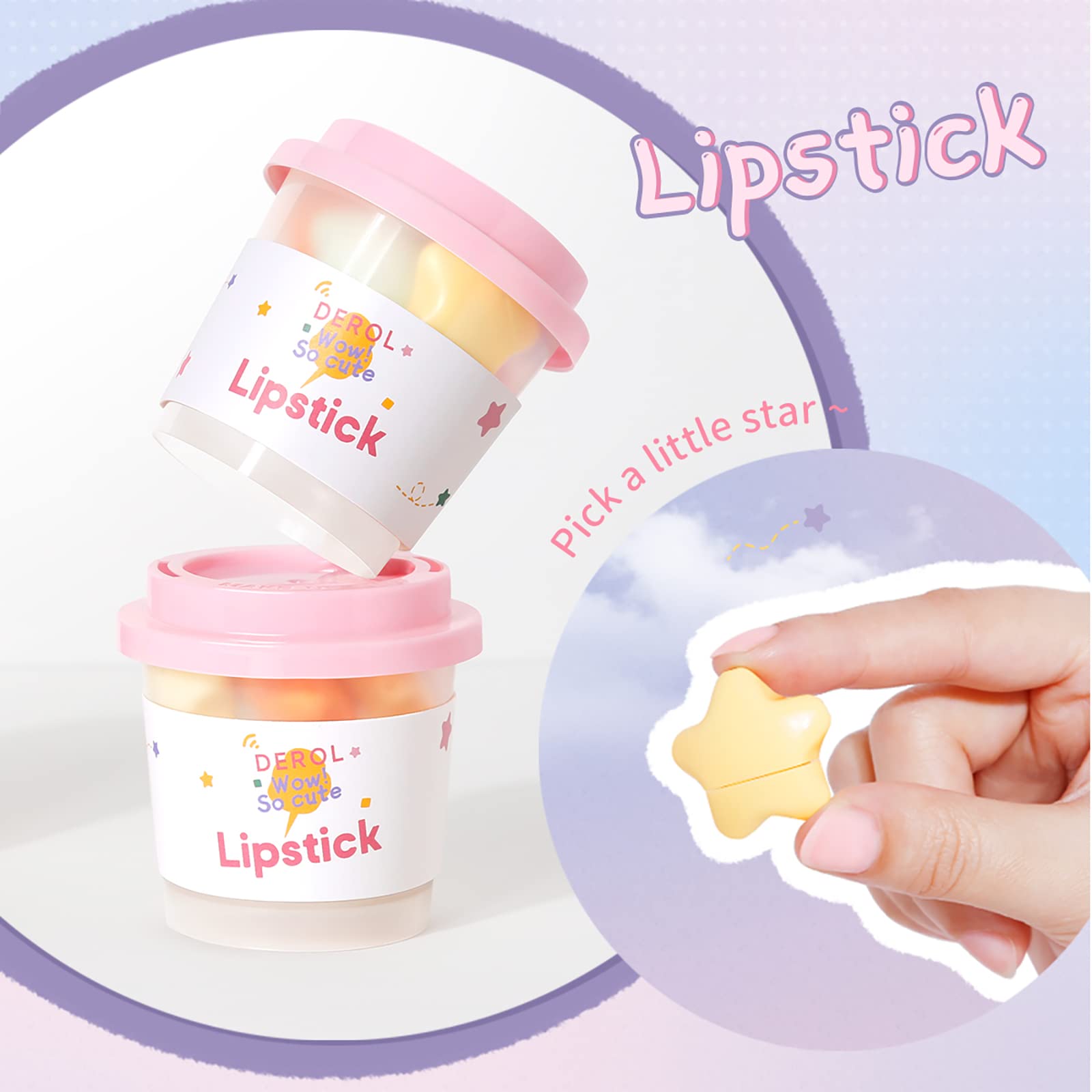 AKARY 6 Colors Mini Lipstick Set, High Pigment Stars Candy Matte Multicolor Red Lips Velvety Soft Lip Stick Waterproof Long Lasting Cute Capsule Lip Gloss, Non-Stick Cup Lip Makeup Gift Set for Women Girls