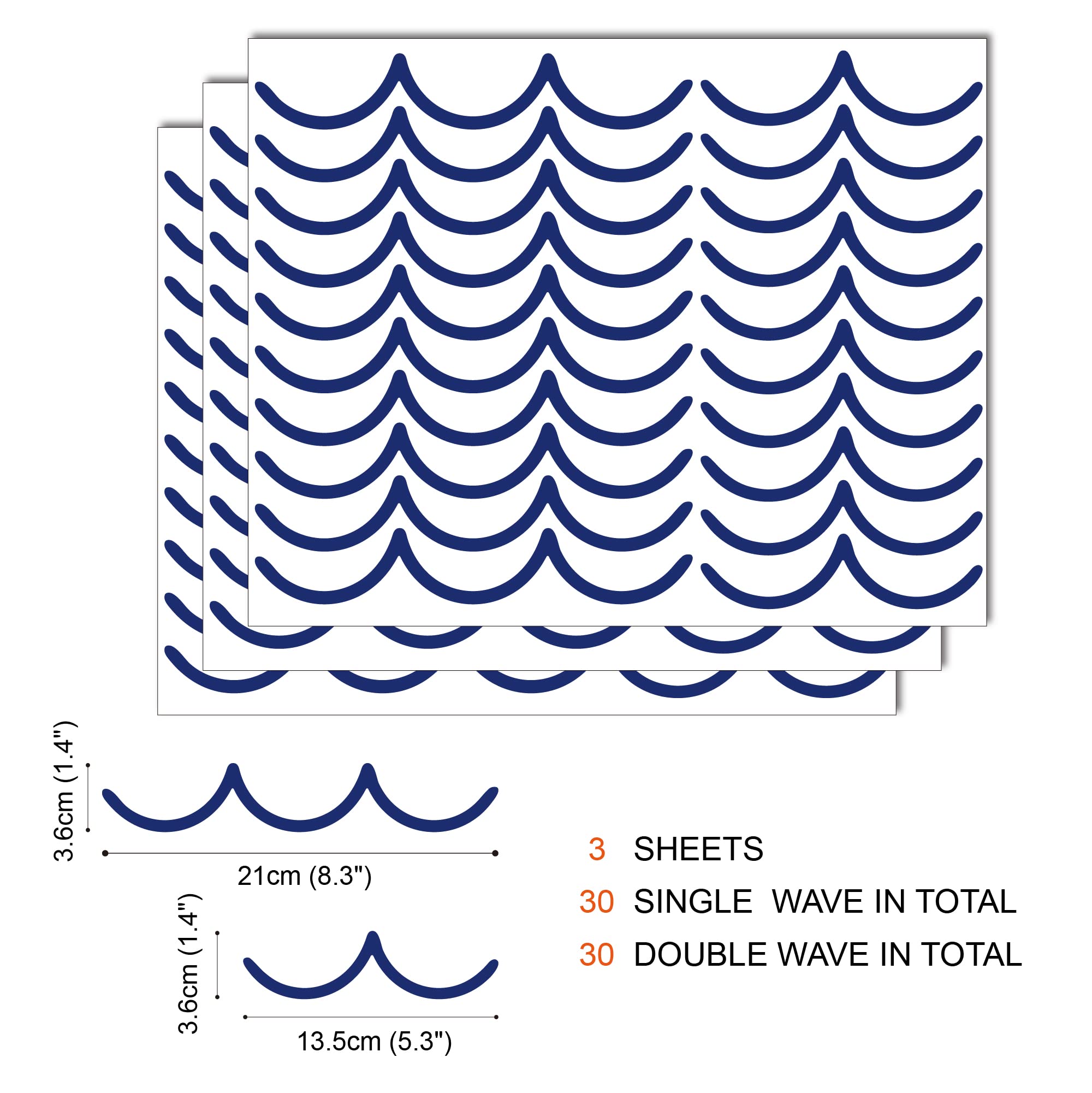 A Room with Dark Blue Wave Vinyl Wall Decals, Peel and Stick Ocean Beach Stickers for Nursery, Kids Bedroom Livingroom Home Wall Decor