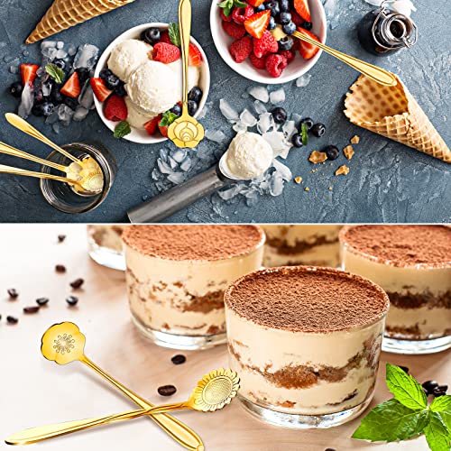 40 Pcs Flower Dessert Spoons Stainless Steel Sugar Spoon Stirring Coffee Spoons Small Tea Spoons Cafe Bar Spoon Cute Coffee Teaspoon Mini Tableware for Demitasse Espresso, 8 Styles (Gold)