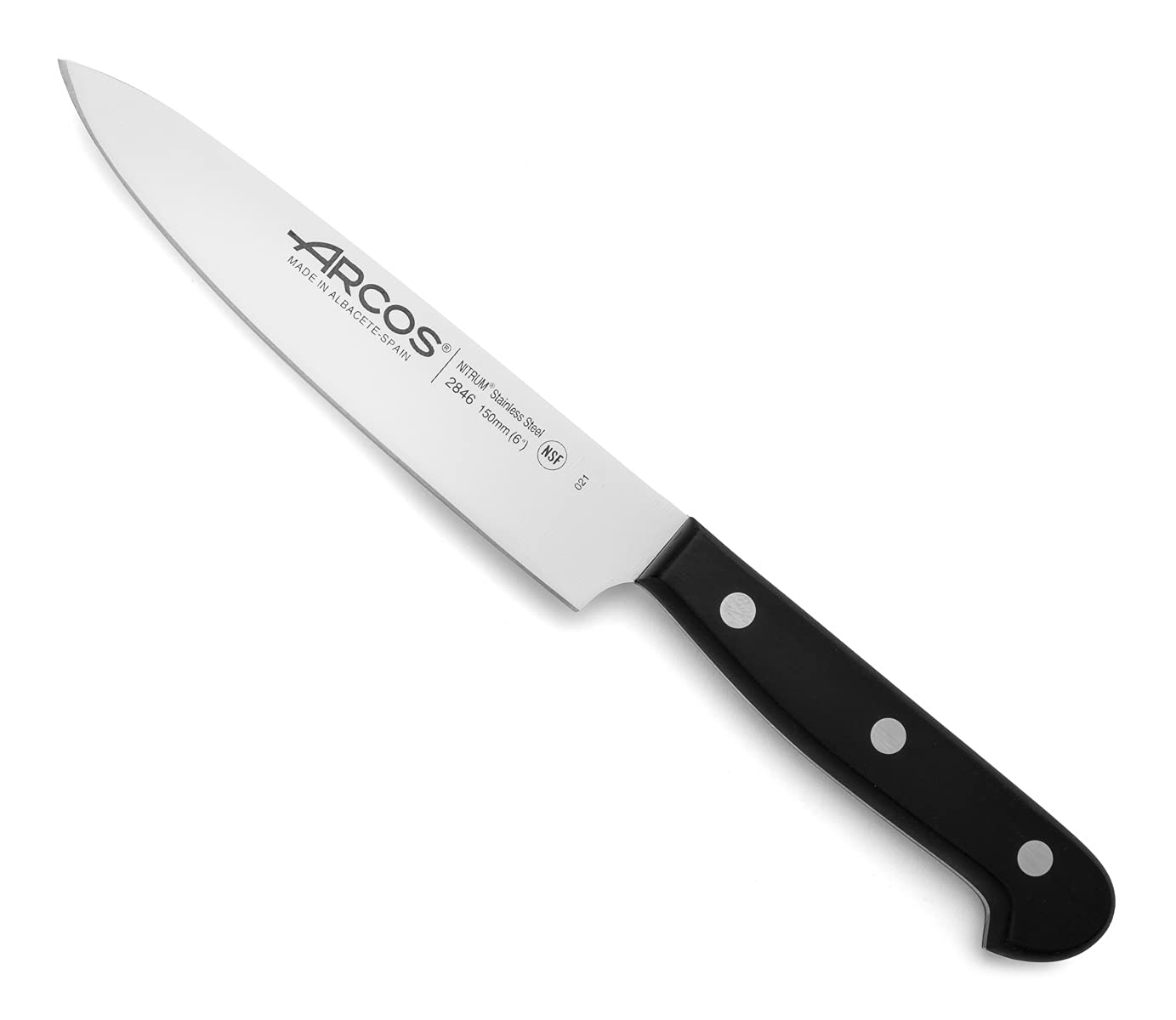 ARCOS Chef Knife 6 Inch Stainless Steel. Cooking Knife to Cut and Peel Small Food. Ergonomic Polyoxymethylene Handle and 150mm Blade. Series Universal. Color Black