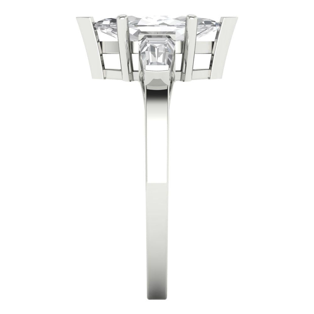 2.0 Ct Brilliant Marquise Cut Clear Simulated Diamond 14K White Gold Three Stone Engagement Bridal Anniversary Ring Size 3.5