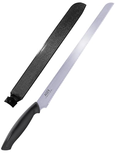 ALLEX Large Insulation Knife Extra Long Cut 11", Japanese Stainless Steel Serrated Blade, Duct Knife Tool with Sheath for Insulation, Styrofoam, Polyurethane Foam, Made in JAPAN
