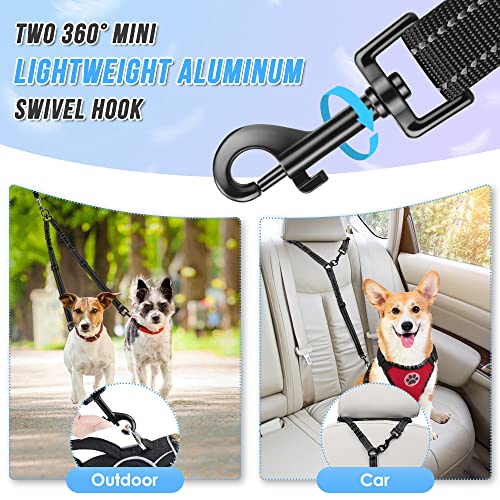 AUTOWT Double Dog Leash, No Tangle 360° Swivel Rotation Reflective Lead Attachment Adjustable Length Dual Two Dog Lead Splitter, Comfortable Shock Absorbing Walking Training for 2 Dogs