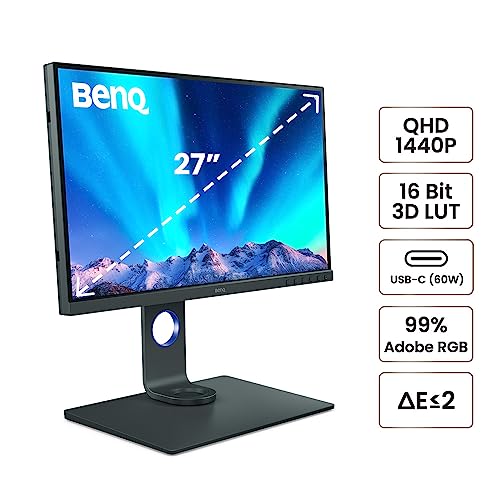 BenQ SW270C Photo Video Editing Monitor 27" QHD 1440p | 99% AdobeRGB,100% sRGB,97% P3 | IPS | Hardware Calibrated | 16 bit 3D LUT | DeltaE ≤2 | Uniformity | Pantone | AQCOLOR | Ergonomic | USB-C(60W)