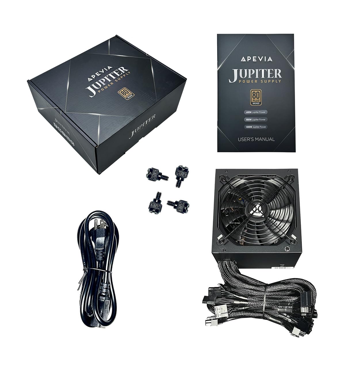 Apevia ATX-JP800W Jupiter 800W 80 Plus Bronze Certified Active PFC ATX Gaming Power Supply, Supports Dual/Quad Core CPUs, SLI/Crossfire/Haswell, 3 Year Warranty