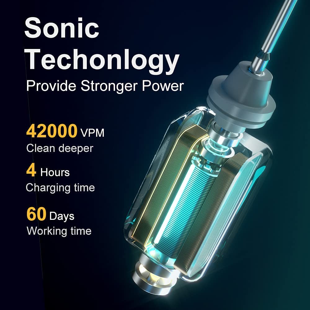 2 Pack Electric Toothbrushes Sonic Toothbrush Whitening with 8 Brush Heads, 6 Cleaning Modes and Smart Timer, for Adults Rechargeable Waterproof Cleaning Toothbrushes(Black+White)