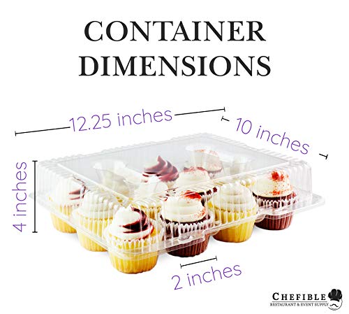 Chefible 12 Compartment Cupcake Container - Set of 4 | Plastic Disposable, Dozen Cavity, Cupcake Carrier with Secure High Top Design