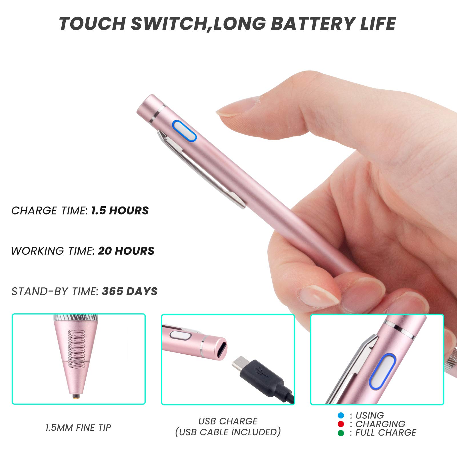 Pencil for Samsung Galaxy Tab A7 A8 A9 Stylus, Rsepvwy Active Digital Stylus with 1.5mm Ultra Fine Tip Stylus Pen for Samsung Galaxy Tab A7 A8 A9,Pink