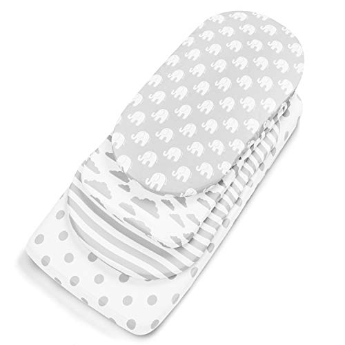 Bassinet Bed Sheets β Premium Bassinet Fitted Sheets 4 Pack β 100% Jersey Knit Cotton Cradle Sheets β Bassinet Bedding for Standard Size Oval or Halo Bassinet Pads β Bassinet Sheet for Boy & Girl
