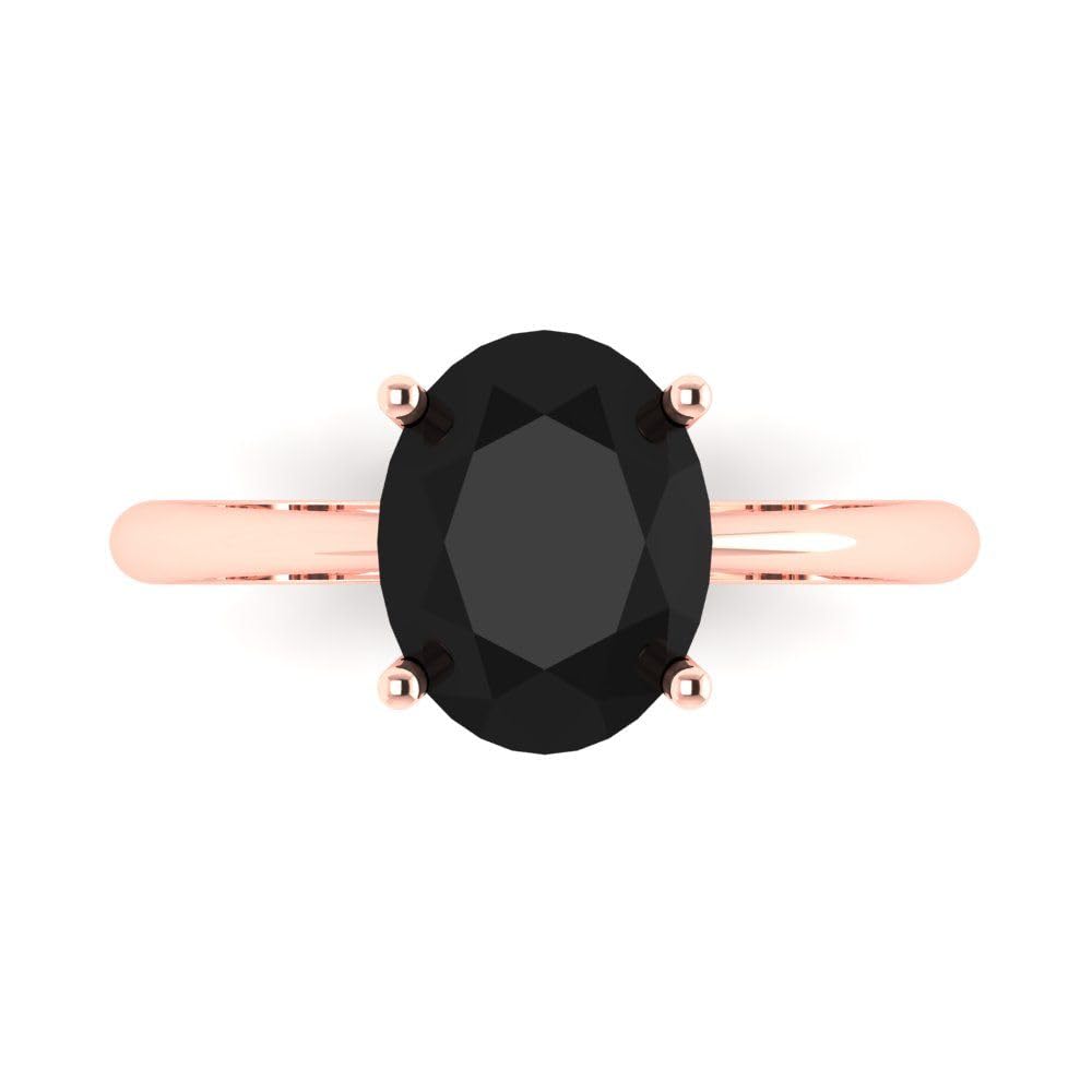 2.5ct Oval Cut Solitaire Genuine Natural Black Onyx Wedding Bridal Designer Anniversary Engagement Ring 14k Rose Gold 5.75