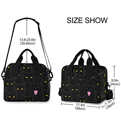 Sinestour Insulated Lunch Bag Reusable Cooler - Cute Black Cats Lunch Box Adjustable Shoulder Strap for School Office Picnic Adults Men Women