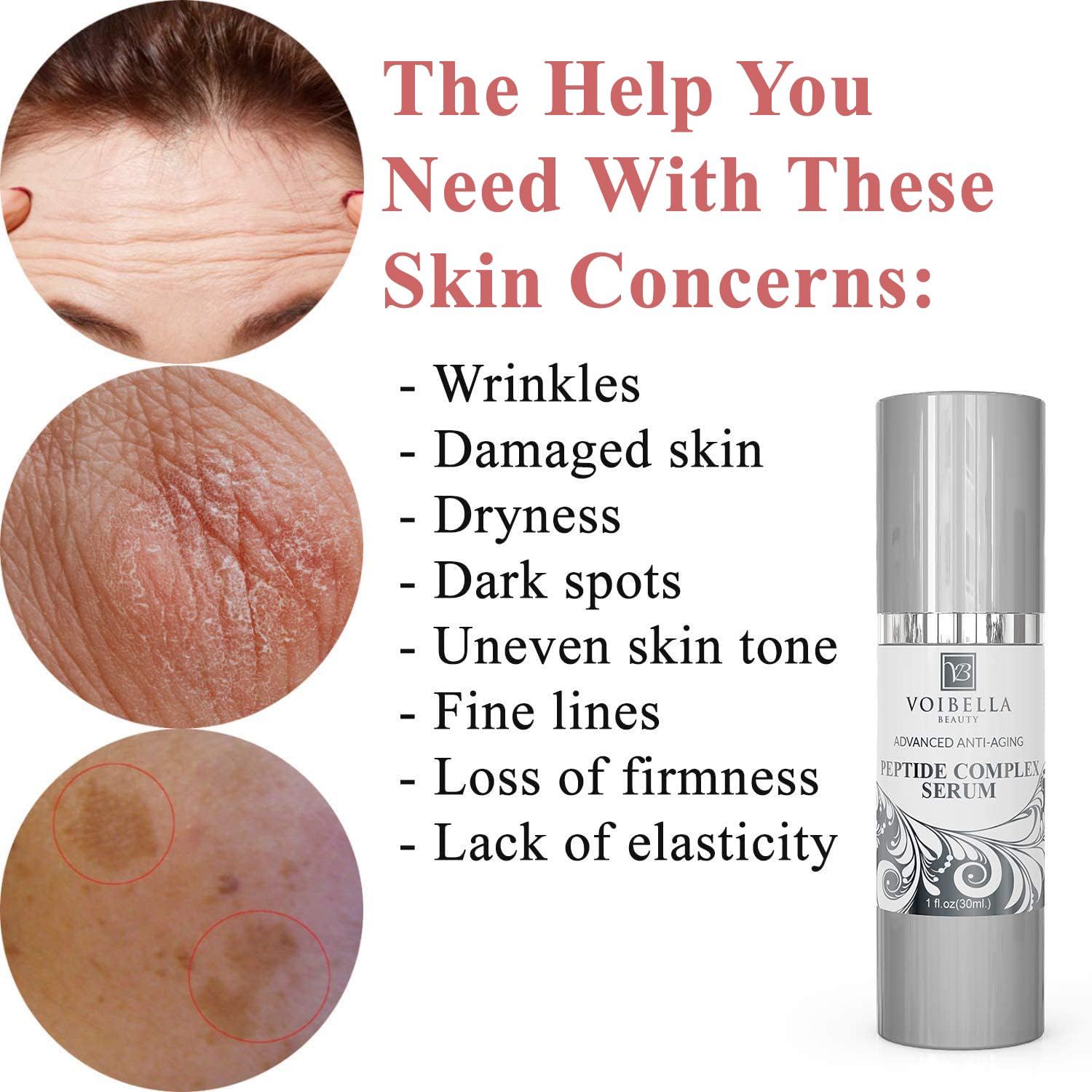 Peptide Complex Serum For Face & Collagen Support - Natural & Organic Anti Aging Skin Serum - Peptides, Hyaluronic Acid, Amino Acids & Vitamin E for Wrinkles, Hydrating, Firming & Elasticity