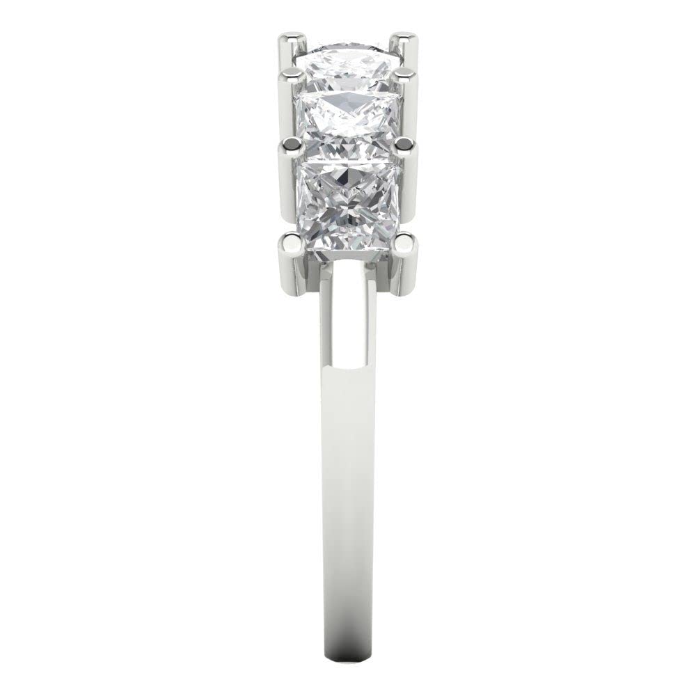 2.03 Carat Princess Cut Zircon 14k White Gold Eternity Designer Art Deco Everlasting Danity Statement Ring Band Sz 8.5