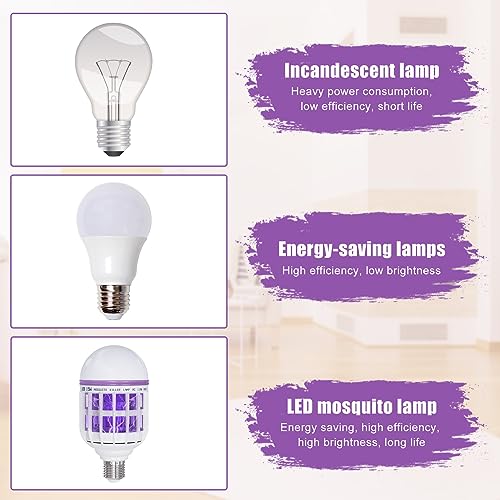 2 Pack Bug Zapper Light Bulbs, 2 in 1 Mosquito Light Bulb, Flying Insect Trap UV LED Lamp for Patio and Indoor