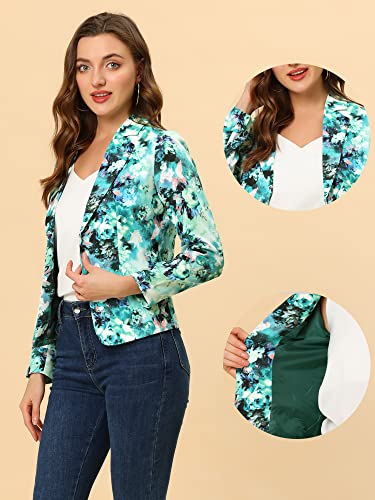 Allegra K Women's Open Front Notch Lapel Printed Business Casual Suit Blazer Jacket Small Green-Flower