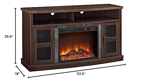 Ameriwood Home Barrow Creek Fireplace Console with Glass Doors for TVs up to 60", Espresso