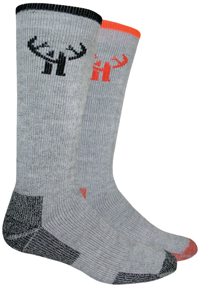 2 Pack Huntworth Men's Full Cushion Wool Blend Boot Sock, Black/orange, Large