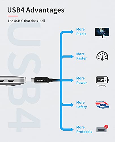 NIMASO [USB-IF Certified] Thunderbolt 4 Cable 3.3ft 40Gbps USB 4 Cable, USB C Display Cable with 8K Video and 100W Charging, Compatible with MacBook Pro, iMac, iPad, Thunderbolt 3 Cable, Hub,USB-C