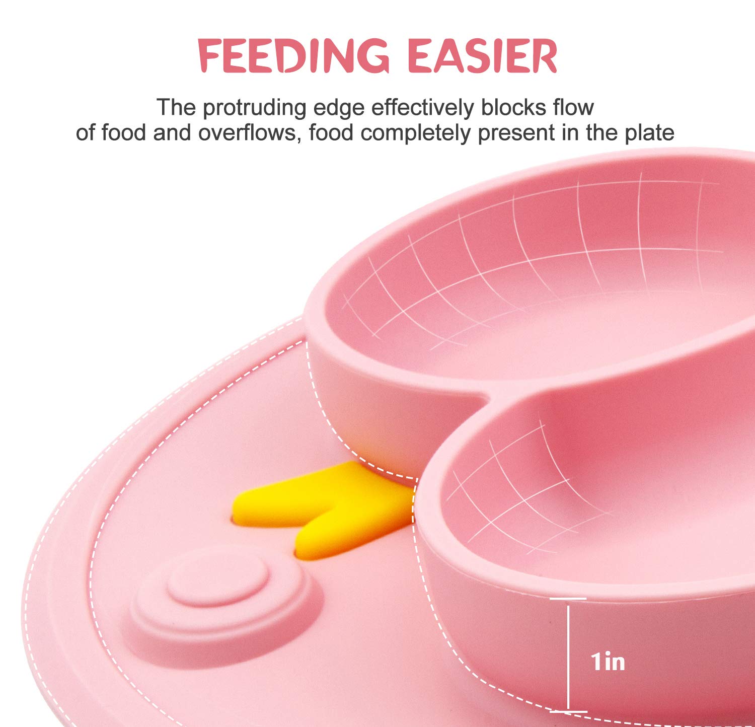 Baby Divided Plate Silicone- Portable Non Slip Child Feeding Plate with Suction Cup for Children Babies and Kids BPA Free Baby Dinner Plate