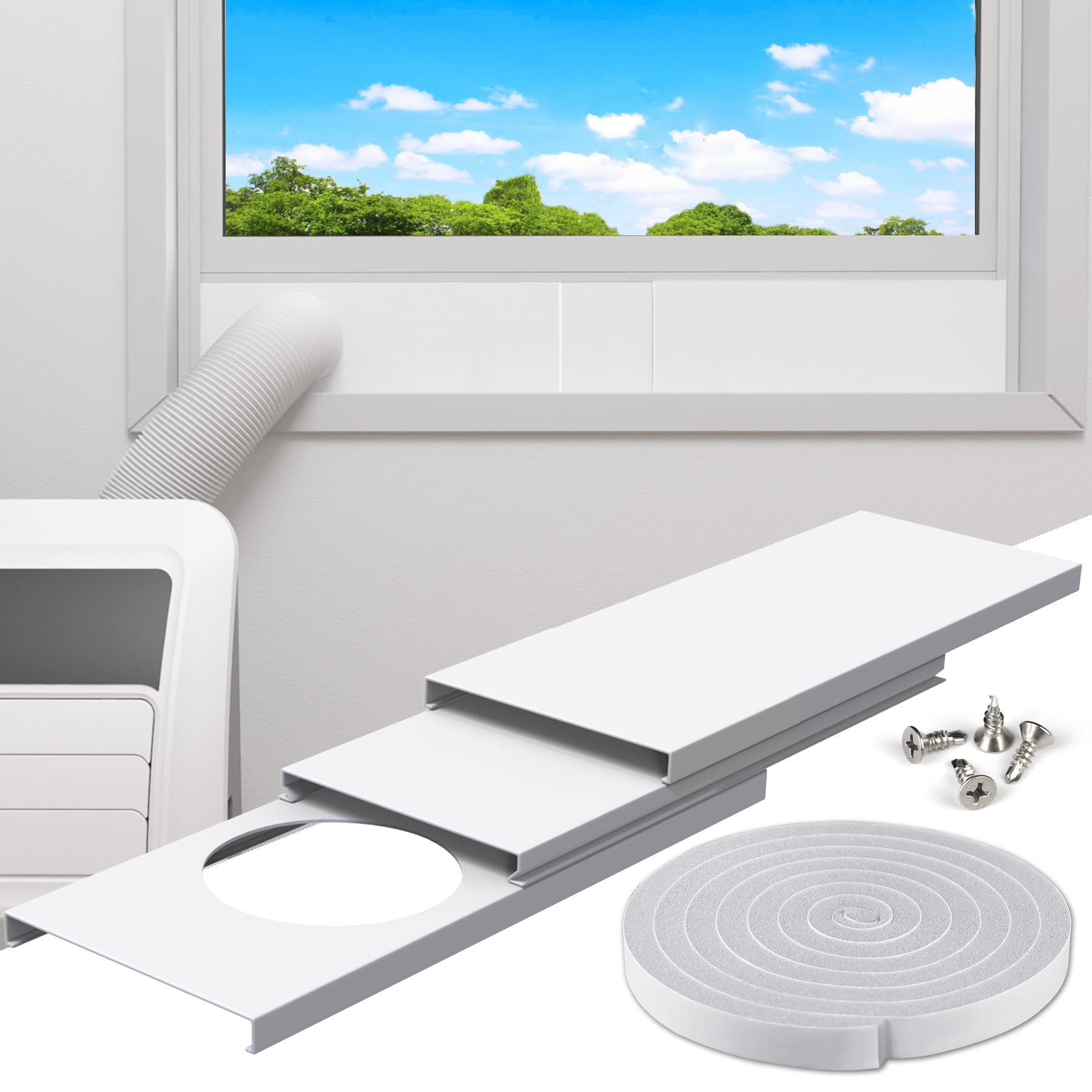 Air Jade Portable Air Conditioner Window Kit, Universal Fit AC Exhaust Hose of 5" Diameter, Sliding Window Vent Kit with Foam Seal Strip, Adjustable AC Window Kit for Mobile Air Conditioner