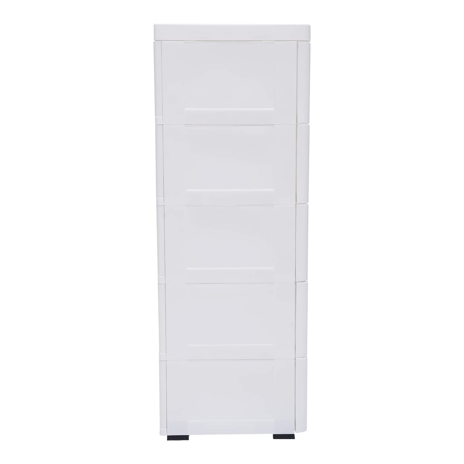 5 Drawer Storage Cabinet with Wheels,Plastic Drawers Dresser,5 Tier Storage Cabinet for Living Room,Bedroom,Kitchen,White