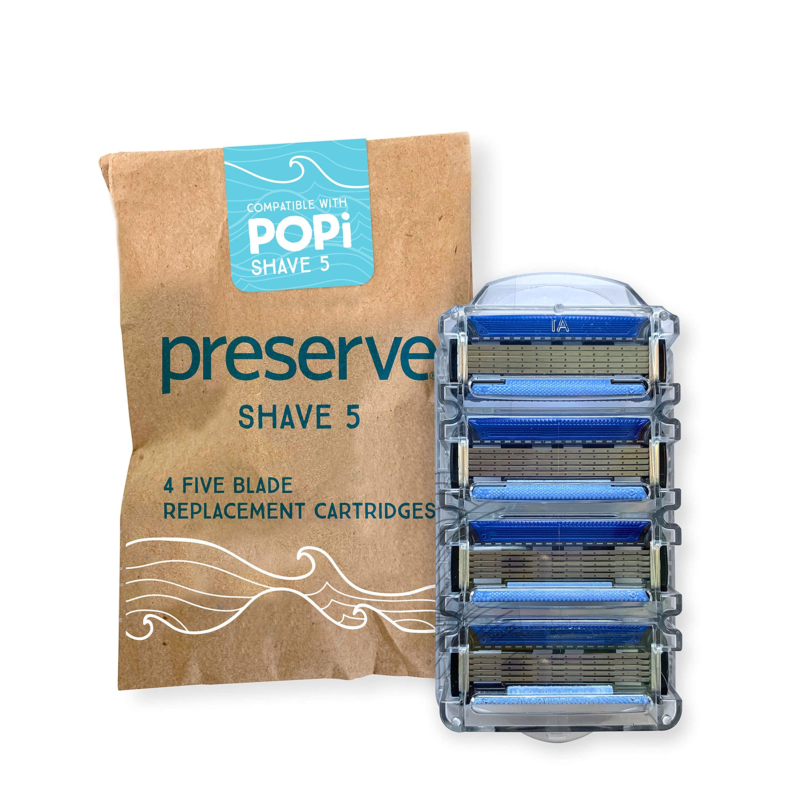 Preserve POPi Shave 5 Razor System Made with recycled Ocean Plastic, Charcoal Grey and Preserve POPi Shave 5 Replacement Cartridges for Preserve POPi Shave 5 Razor (4 Count) Bundle