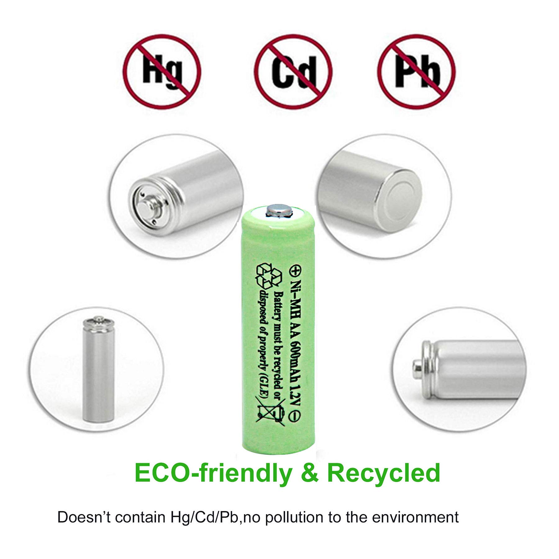 NiMH AA 600mAh 1.2V Rechargeable Batteries for Solar Lights, Garden Lights, Remotes, Mice(Pack of 12)