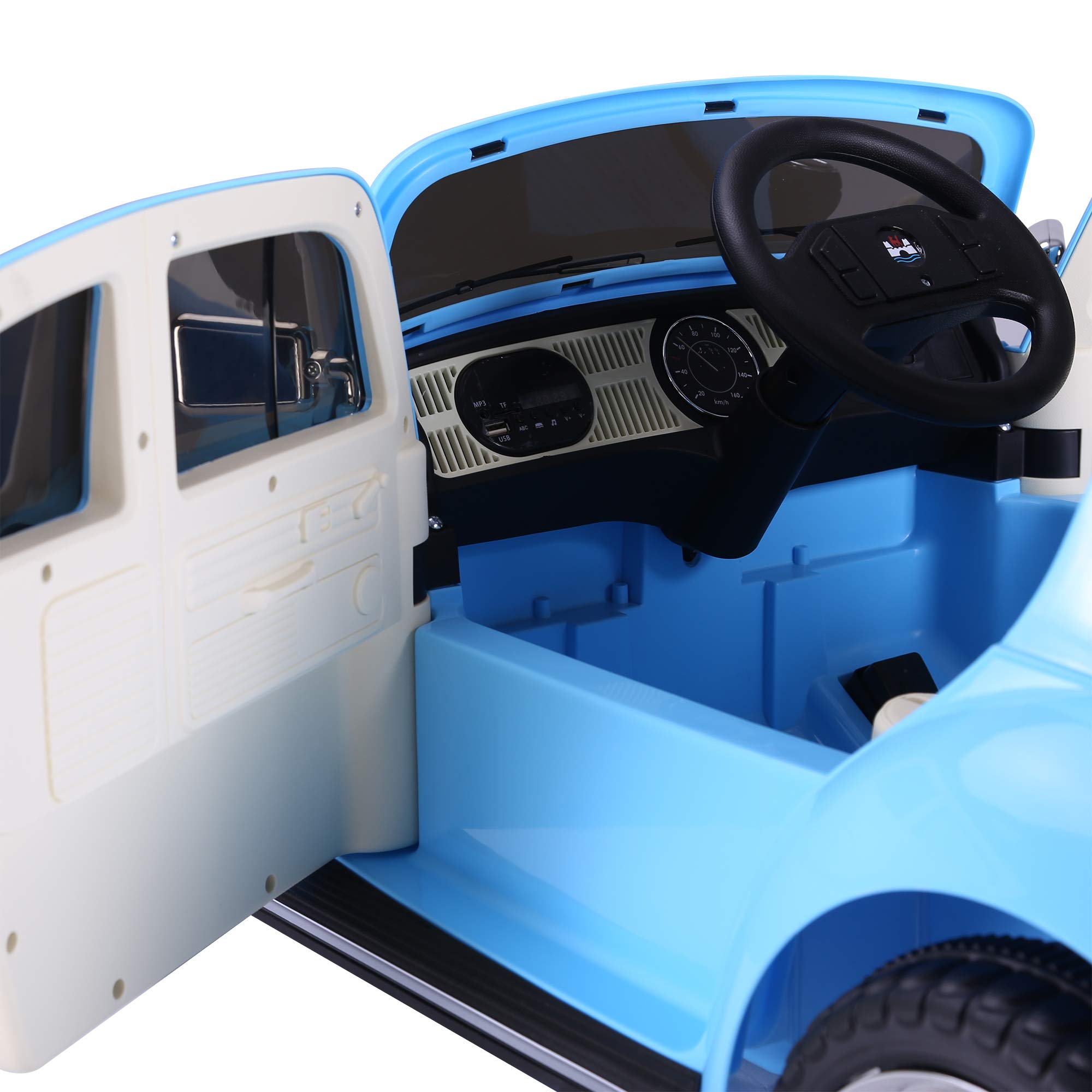 Aosom Licensed Volkswagen Beetle Electric Kids Ride-On Car 6V Battery Powered Toy with Remote Control Music Horn Lights MP3 for 3-6 Years Old Blue