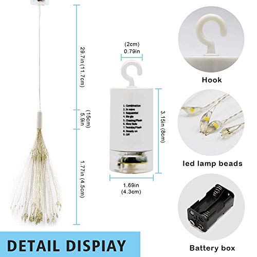 2 Pack Firework Lights Led Copper Starburst Lights , 8 Mode Remote Control String Lights, halloween decorations , Waterproof Starburst Lights, Fairy Lights for Festival, Party, Garden (Warm White)