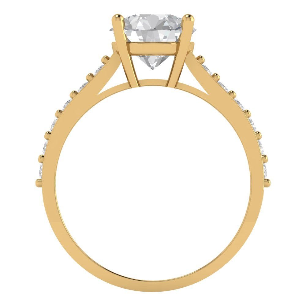 2.18 Ct Round Cut Clear Simulated Diamond 14K Yellow Gold Solitaire with Accents Engagement Anniversary Ring Size 7.5