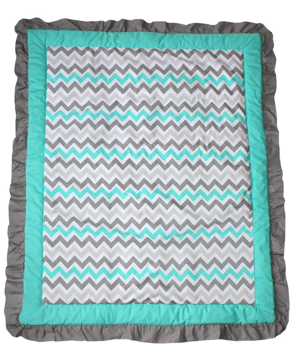 BabyFad Elephant Turquoise Chevron 9 Piece Baby Crib Bedding Set 100% Cotton