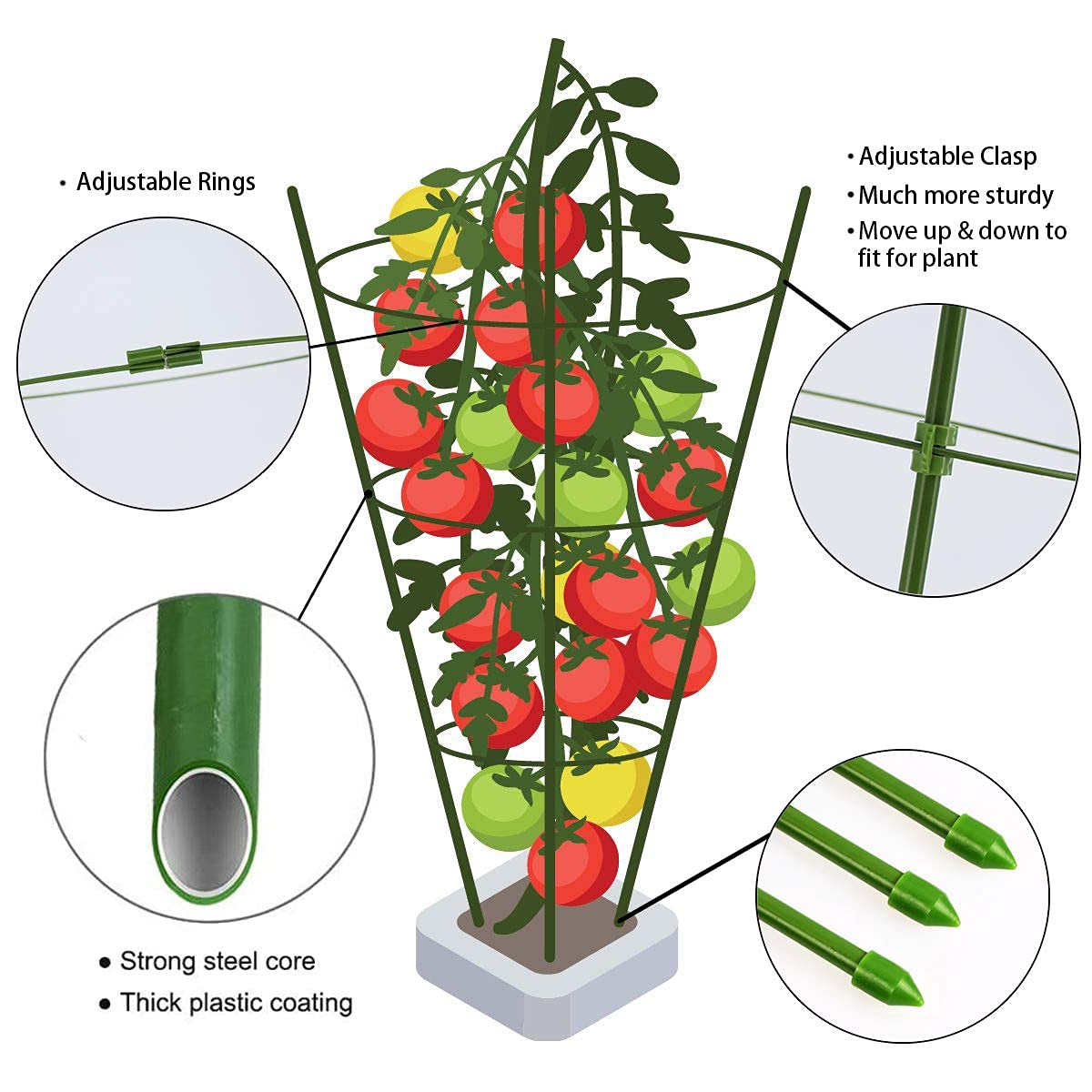 4 Pack Tomato Cages for Garden,Garden Stakes for Plants, Plant Cages with 3 Adjustable Rings,Plant Stake for Supporter Climbing Plants(18 inches,Pack of 4)