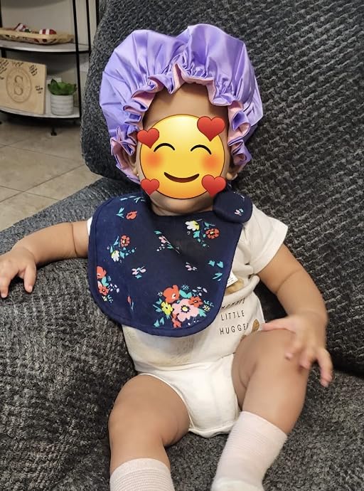 AKISS Reversible Satin Silk Sleep Hair Bonnet for Newborn Baby Girl Boy (Taffy/Lavender, 1~3 M)