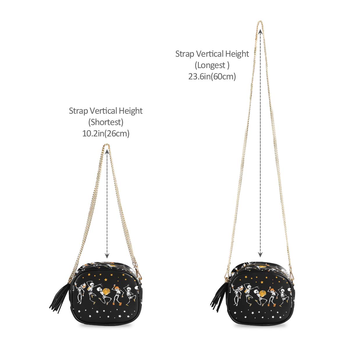 ALAZA Cute Sugar Skull Pumpkin Star Halloween PU Leather Small Crossbody Bag Purse Wallet Cell Phone Bags with Adjustable Chain Strap & Multi Pocket