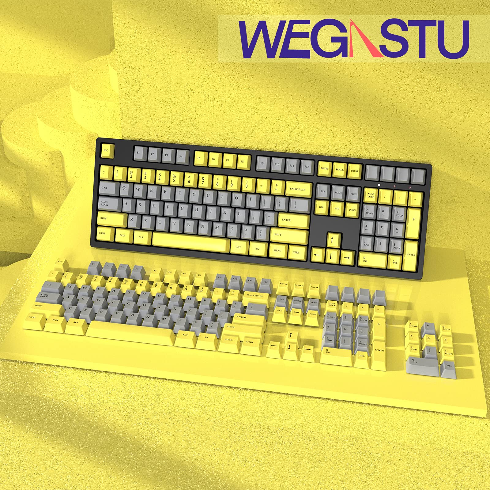 WEGASTU KEYCAPS Design Style Typewriter only Keycaps Square Keycap Mechanical Keyboard for Gaming&Typing Keyboard 104-Keys Yellow and Gray