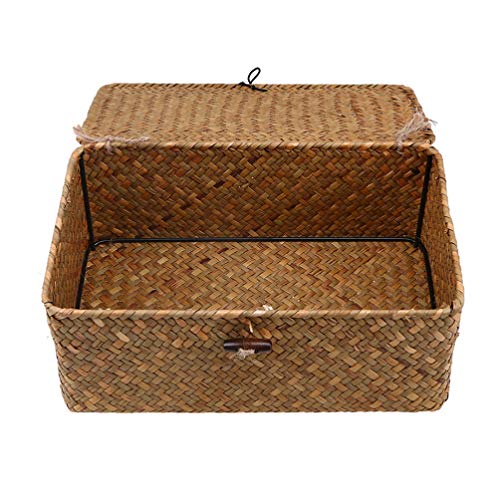LIOOBO 1pc Natural Seagrass Wicker Nesting Basket Straw Woven Storage Basket Seaweed Woven Hand-Woven Storage Box with Button - Size L