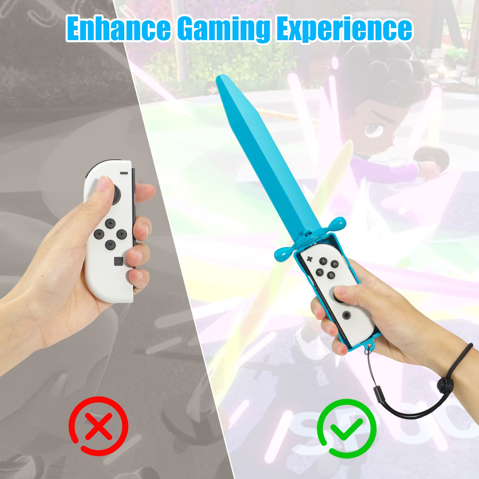 2 Pack Sword Grip Accessories for Switch/Switch OLED JoyCon, Compatible with Switch Sports: Chambara (Swordplay)/The Legend of Zelda: Skyward Sword/Skyrim with Adjustable Wrist Strap