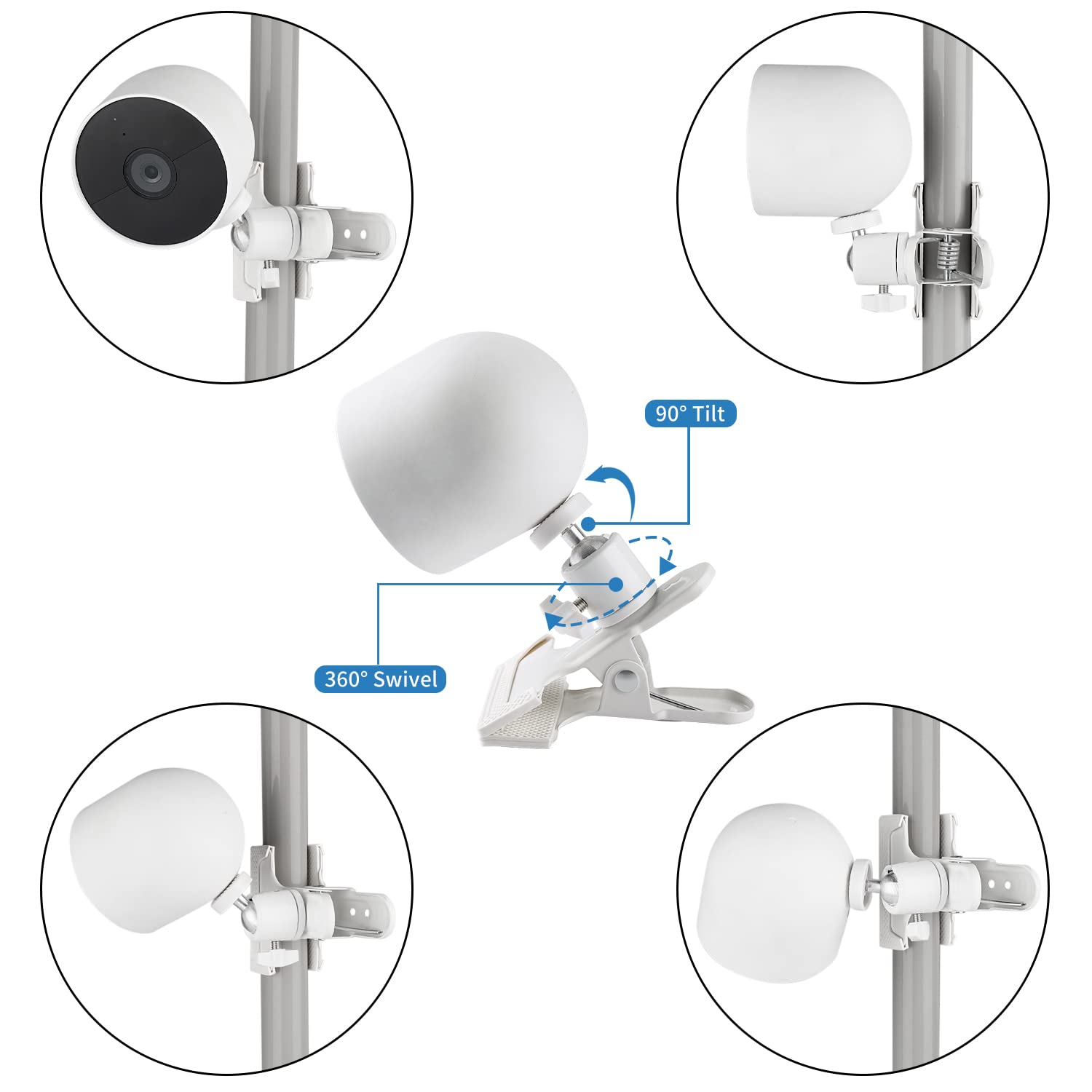 2 Pack Flexible Clamp Mount for Google Nest Cam (Battery), Metal Clip Holder to Attach Your Nest Camera Wherever You Like with No Tools